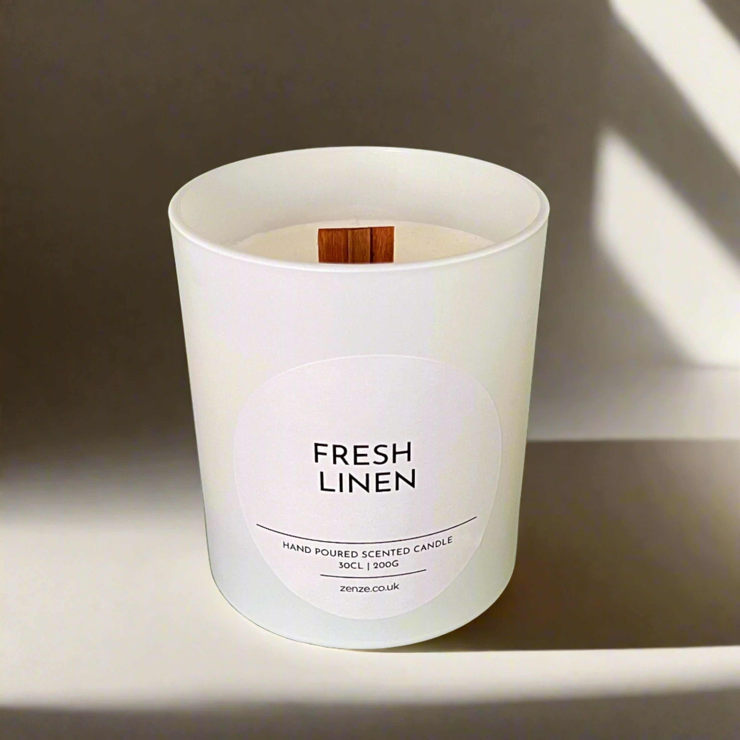 Large Fresh Linen wooden wick candle – zenze